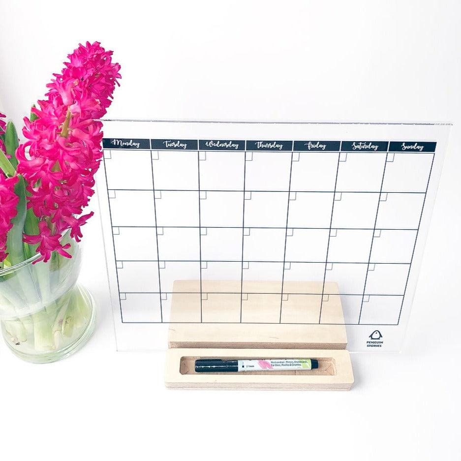MONTHLY Acrylic Desk Planner with Wooden Stand – MINDFUL WILLOW